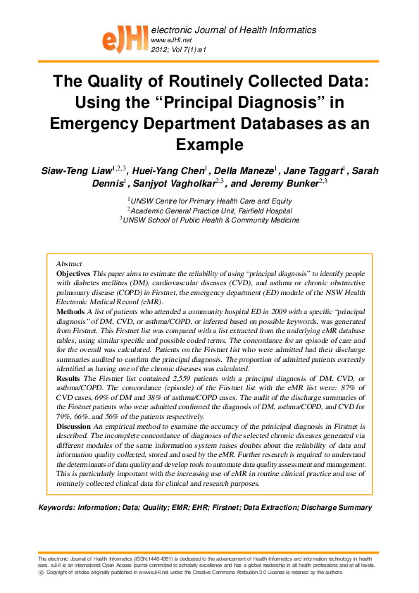 (PDF) The Quality of Routinely Collected Data: Using the" Principal ...