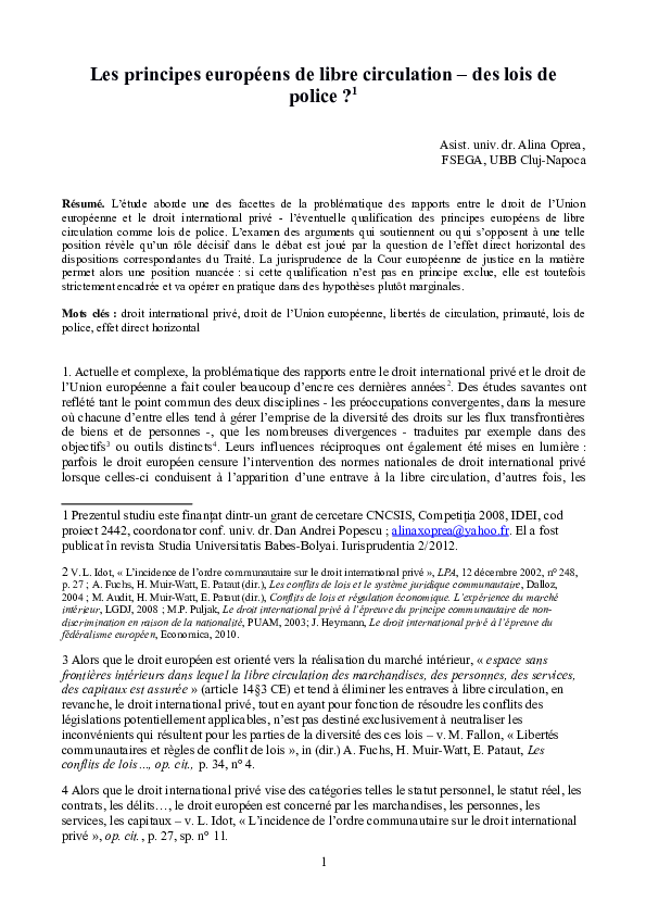 La libre circulation des personnes