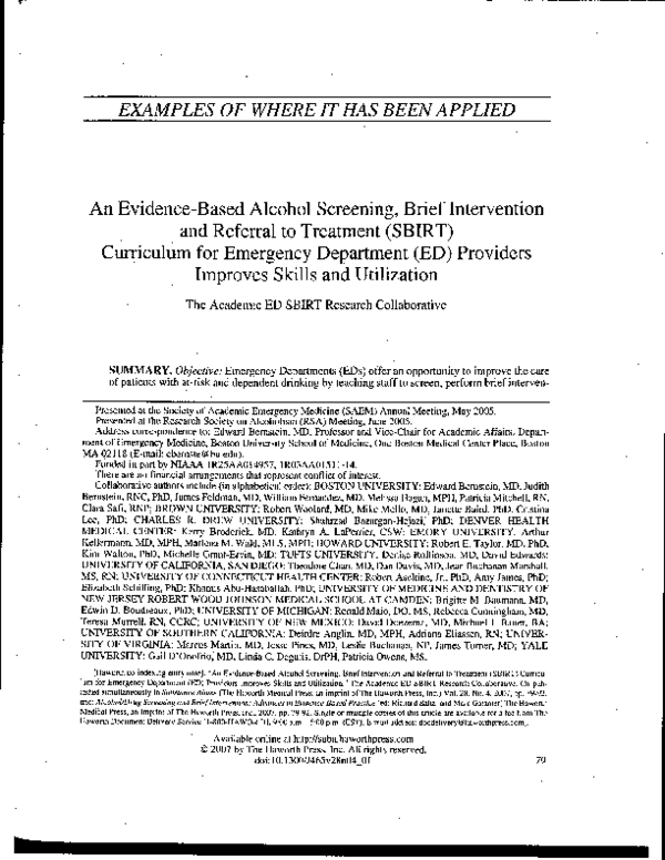 (PDF) An Evidence-Based Alcohol Screening, Brief Intervention and ...