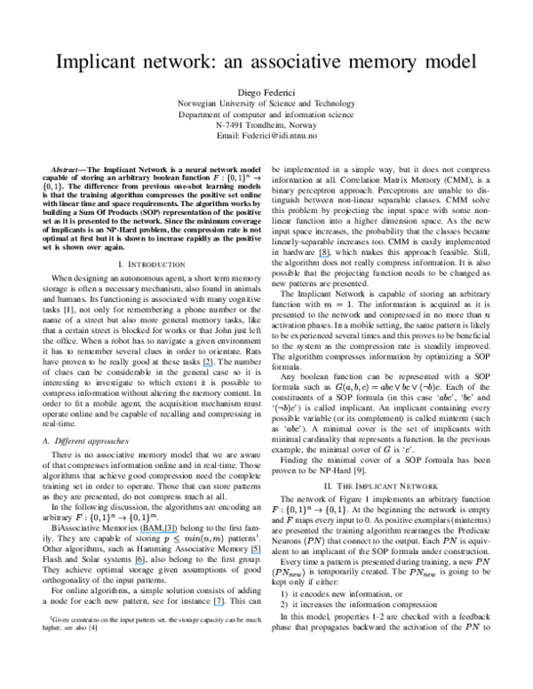 (PDF) Implicant network: an associative memory model