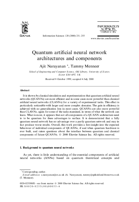 (PDF) Quantum artificial neural network architectures and components