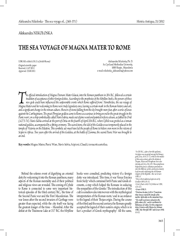 (PDF) THE SEA VOYAGE OF MAGNA MATER TO ROME