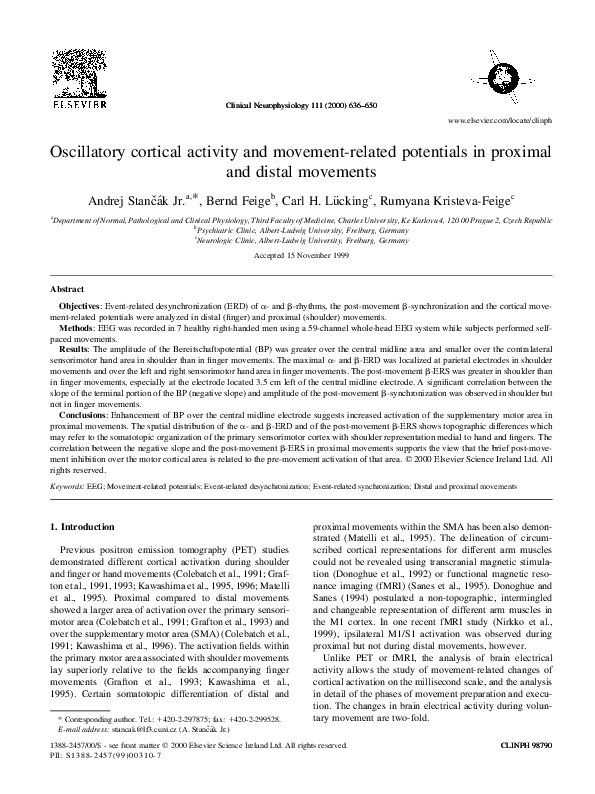 (PDF) Oscillatory cortical activity and movement-related potentials in proximal and distal movements