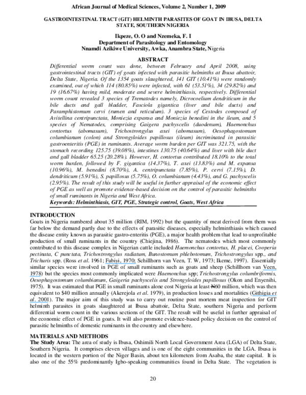 (PDF) Gastrointestinal Tract (GIT) Helminth Parasites of Goat in Ibusa ...