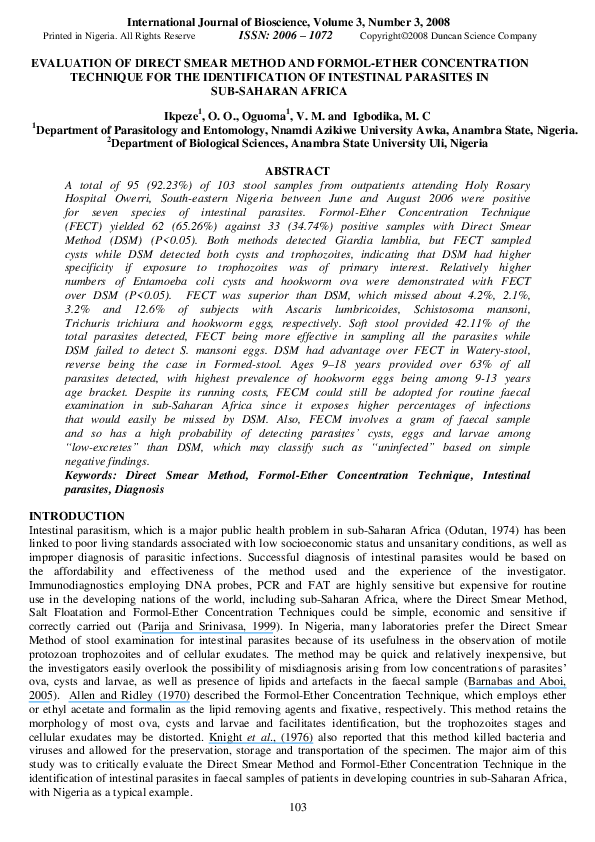 (PDF) Evaluation of Direct Smear Method and Formal-Ether Concentration ...