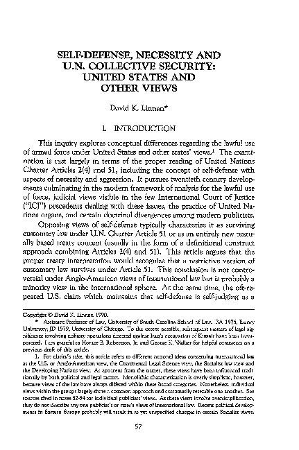 (PDF) SELF-DEFENSE, NECESSITY AND U.N. COLLECTIVE SECURITY: UNITED ...