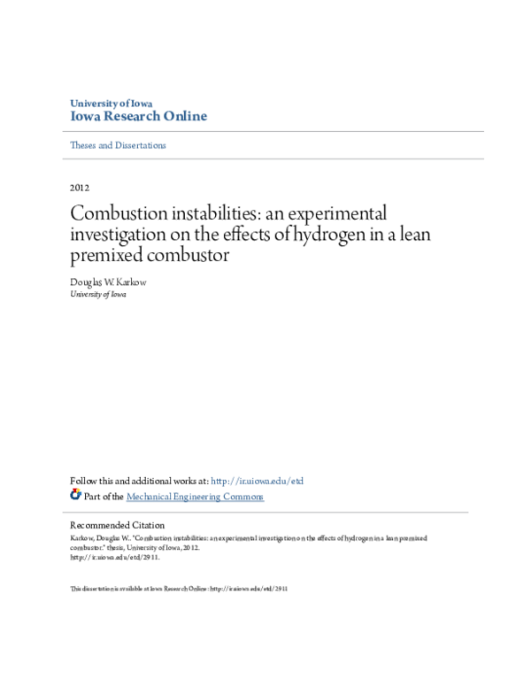 (PDF) Combustion instabilities: an experimental investigation on the effects of hydrogen in a ...
