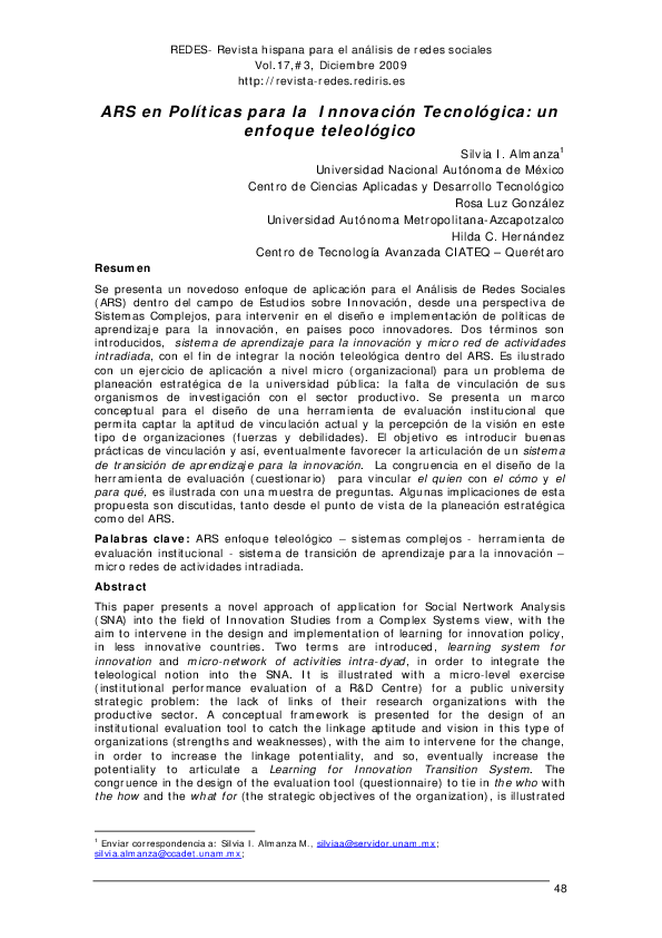 (PDF) ARS en Pol ticas para la Innovaci n Tecnol gica : un enfoque teleol gico