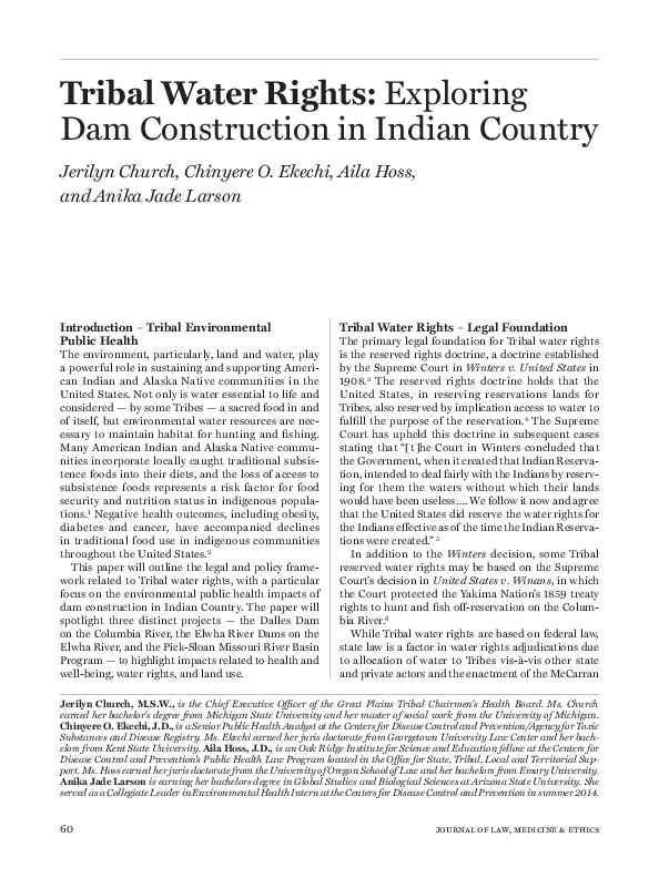 (PDF) Tribal Water Rights: Exploring Dam Construction in Indian Country