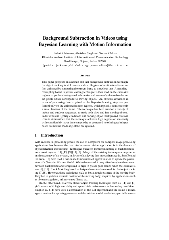 Pdf Background Subtraction In Videos Using Bayesian Learning Of Gaussian Mixture Models