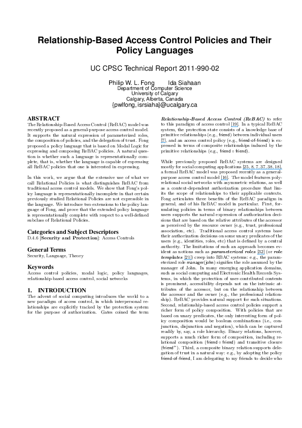 (PDF) Relationship-based access control policies and their policy languages