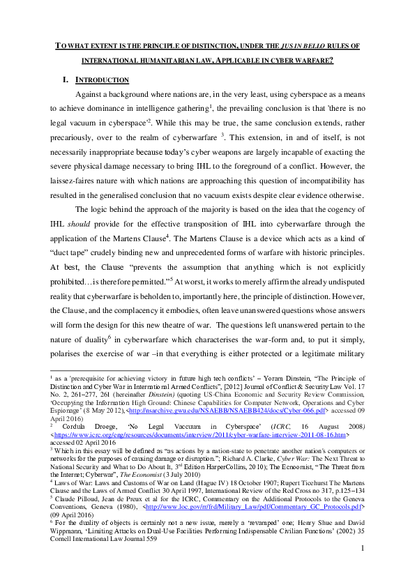 (PDF) TO WHAT EXTENT IS THE PRINCIPLE OF DISTINCTION, UNDER THE JUS IN ...