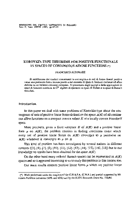(PDF) Korovkin-type theorems for positive functionals in spaces of continuous affine functions