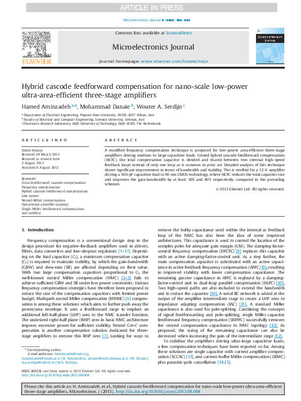 (PDF) Hybrid cascode feedforward compensation for nano-scale low-power ultra-area-efficient ...
