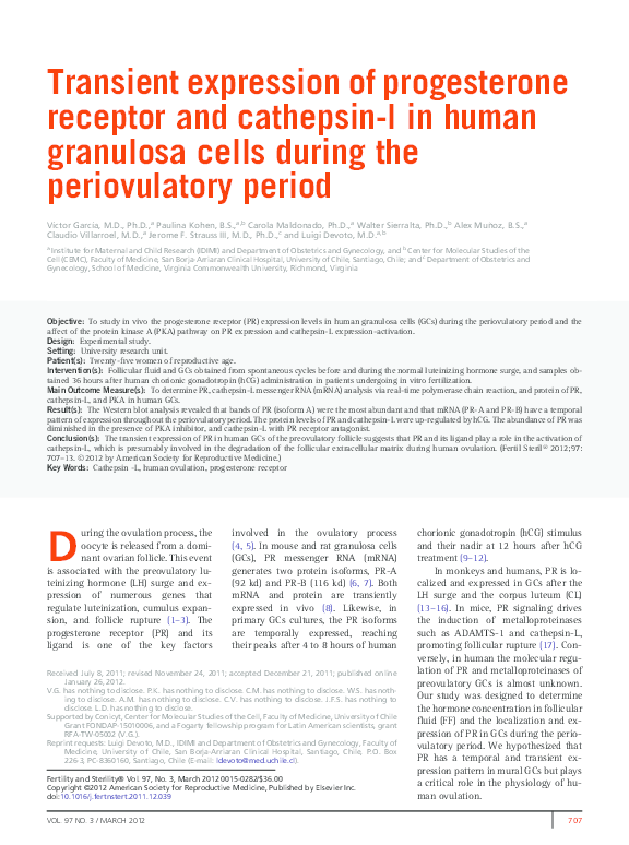 (PDF) Transient expression of progesterone receptor and cathepsin-l in ...