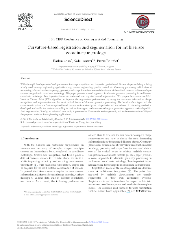 Pdf Curvature Based Registration And Segmentation For Multisensor Coordinate Metrology