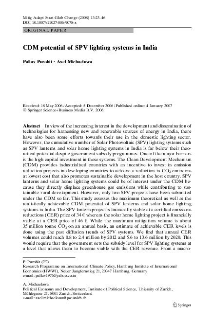 (PDF) CDM potential of SPV lighting systems in India