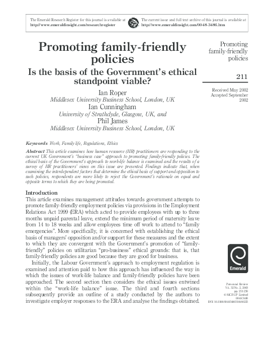 (PDF) Promoting family-friendly policies: Is the basis of the ...