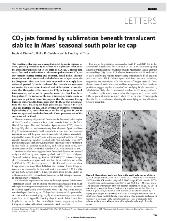 (PDF) CO2 jets formed by sublimation beneath translucent slab ice in ...