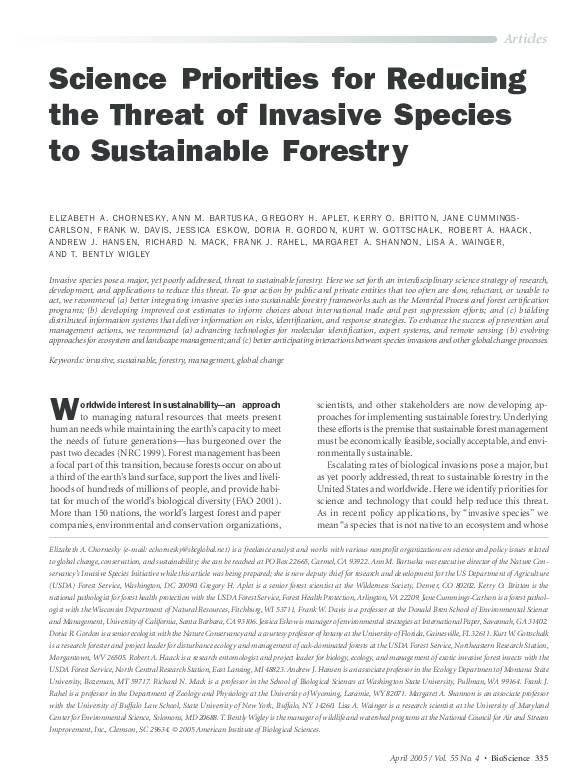 (PDF) Science priorities for reducing the threat of invasive species to ...