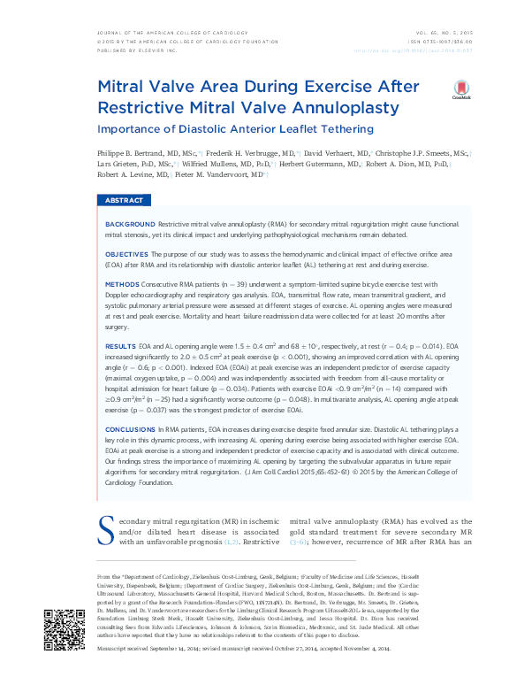 (PDF) Mitral valve area during exercise after restrictive mitral valve ...