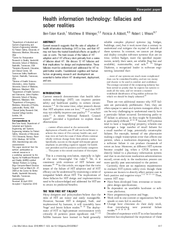 (PDF) Health information technology: fallacies and sober realities