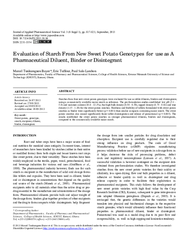 (PDF) Evaluation of Starch From New Sweet Potato Genotypes for use as A ...
