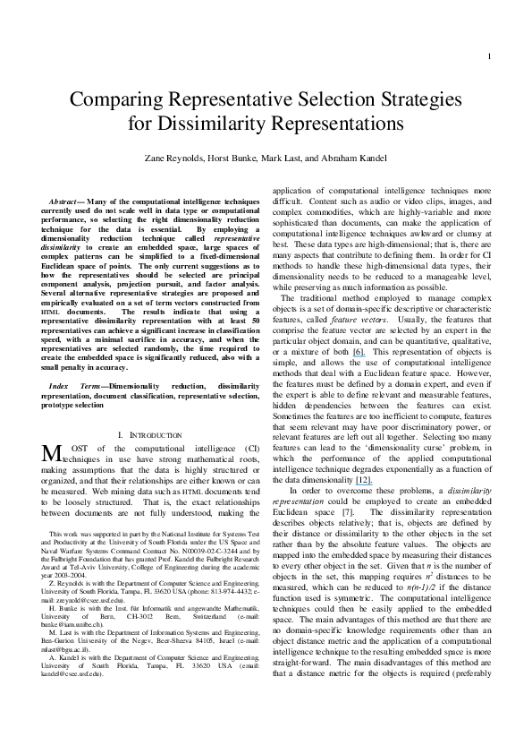 (PDF) Comparing representative selection strategies for dissimilarity representations
