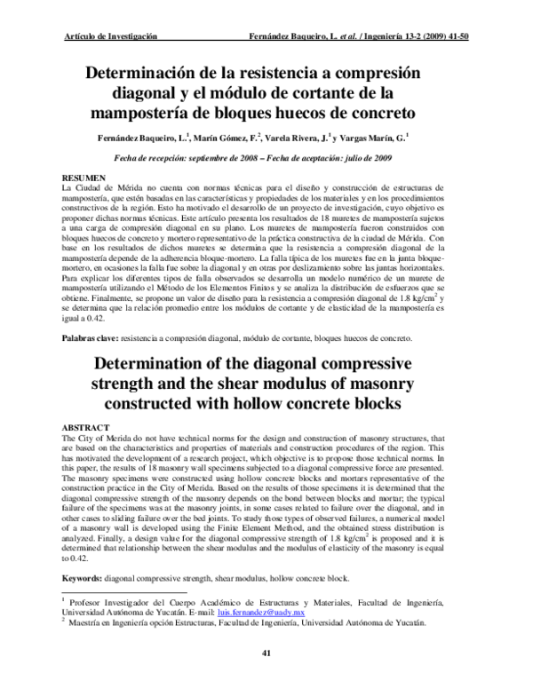 (PDF) Determinación de la resistencia a compresión diagonal y el módulo ...