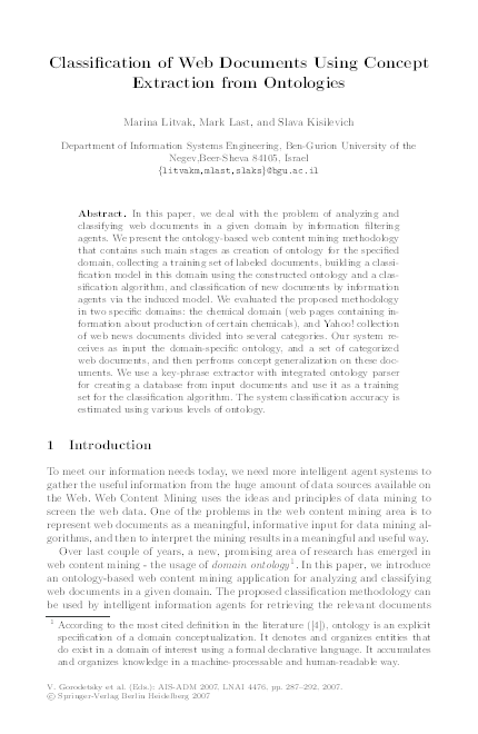 Pdf Classification Of Web Documents Using Concept Extraction From