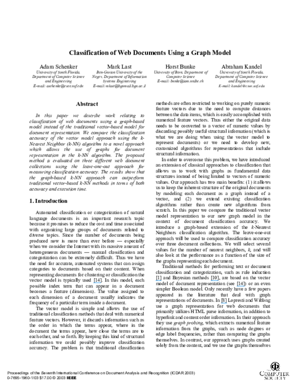 Pdf Classification Of Web Documents Using A Graph Model