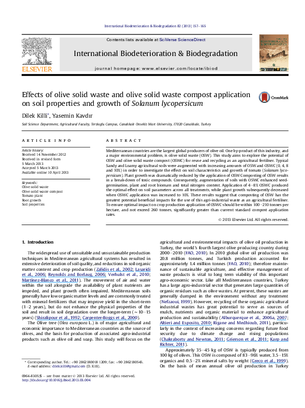 (PDF) Effects of olive solid waste and olive solid waste compost ...