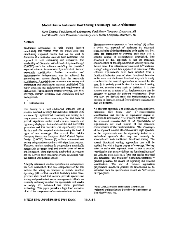 (PDF) Automated Unit Testing Tool Architecture