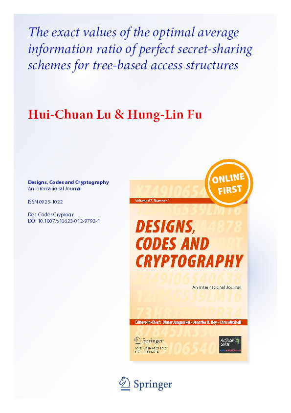 (PDF) The exact values of the optimal average information ratio of perfect secret-sharing ...