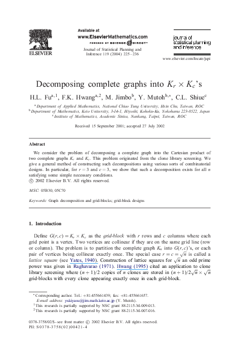 (PDF) Decomposing complete graphs into K r× K c's