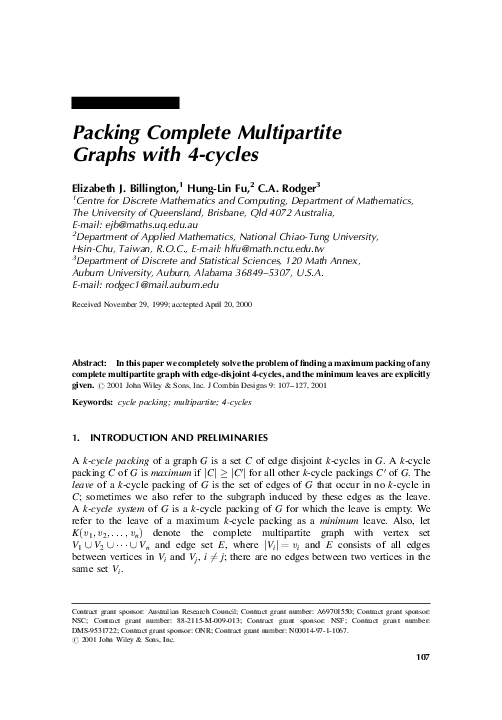 (PDF) Packing complete multipartite graphs with 4‐cycles