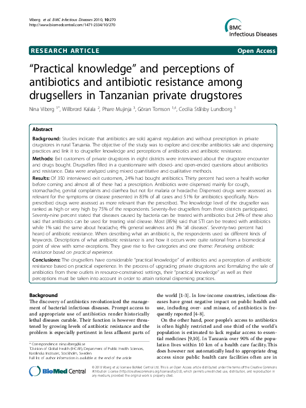 (PDF) Practical knowledge" and perceptions of antibiotics and antibiotic resistance among ...