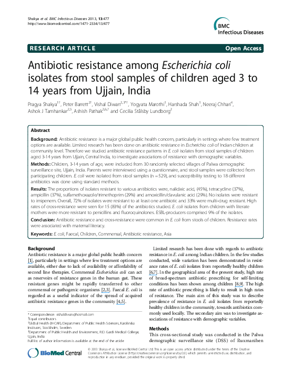 (PDF) Antibiotic resistance among Escherichia coli isolates from stool ...