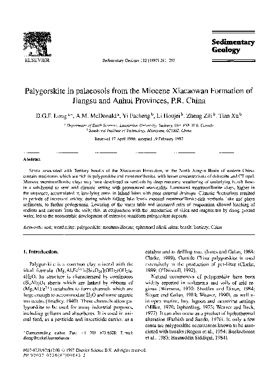 (PDF) Palygorskite in palaeosols from the Miocene Xiacaowan Formation ...