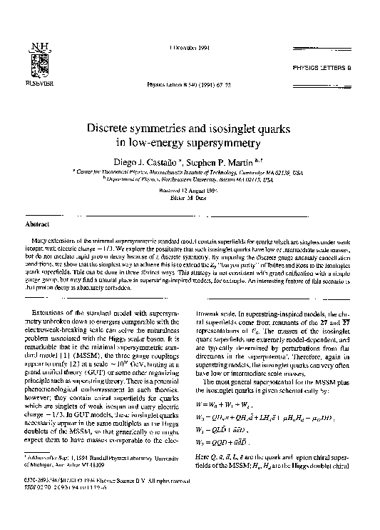 (PDF) Discrete symmetries and isosinglet quarks in low-energy supersymmetry