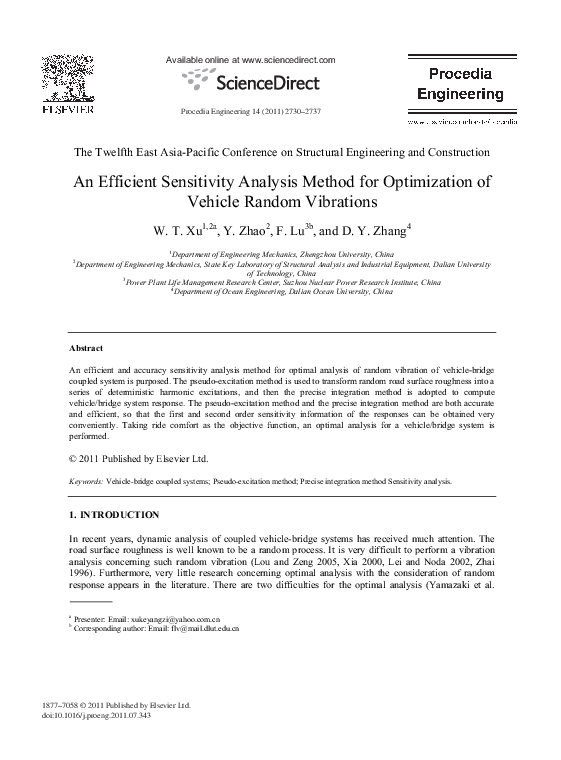 (PDF) An Efficient Sensitivity Analysis Method for Optimization of Vehicle Random Vibrations