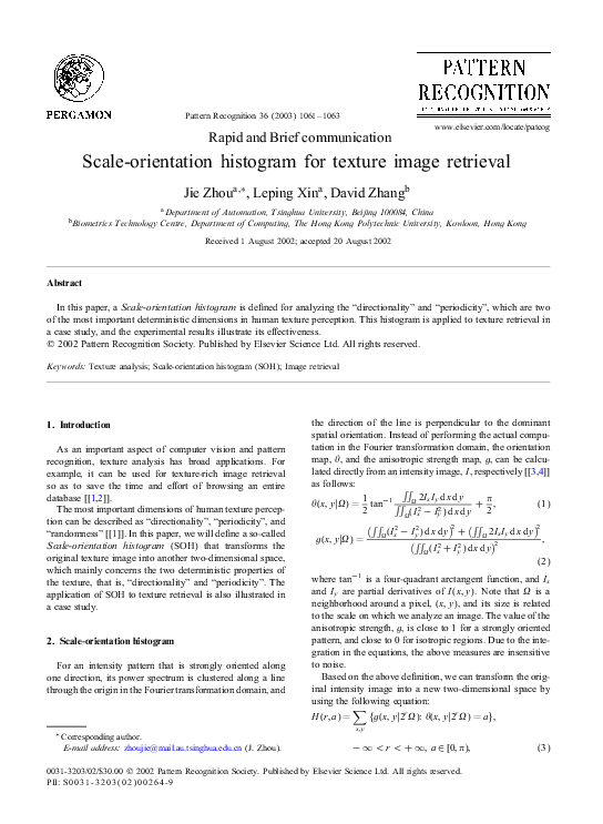 (PDF) Scale-orientation histogram for texture image retrieval