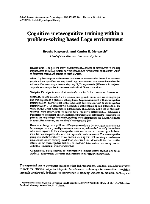 (PDF) Cognitive-metacognitive training within a problem-solving based ...