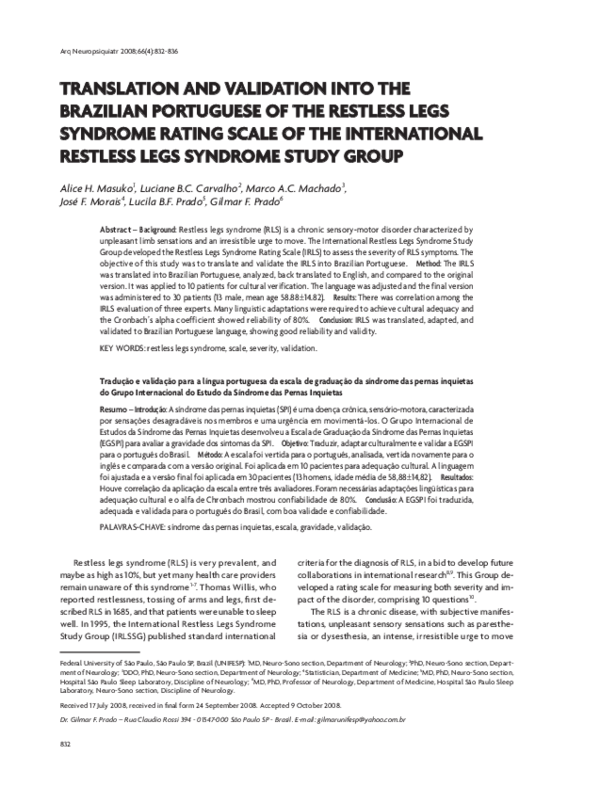 (PDF) Translation and validation into the Brazilian Portuguese of the ...