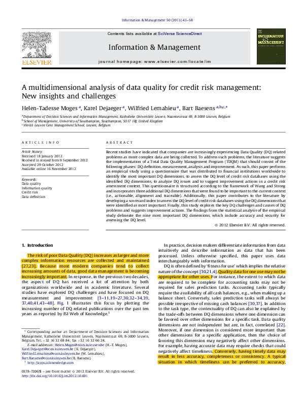 (PDF) A multidimensional analysis of data quality for credit risk ...