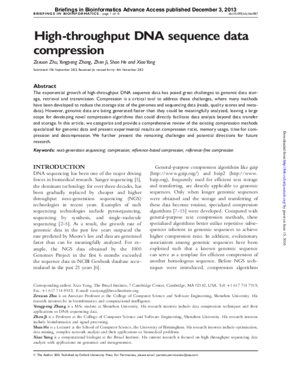 (PDF) High-throughput DNA sequence data compression