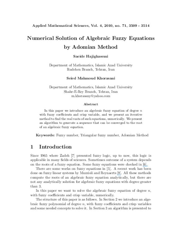 (PDF) Numerical solution of algebraic fuzzy equations with crisp variable by Gauss–Newton method