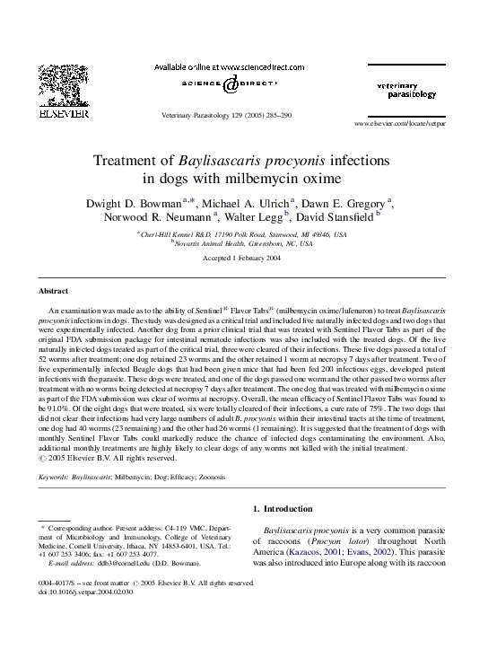 (PDF) Treatment of Baylisascaris procyonis infections in dogs with ...