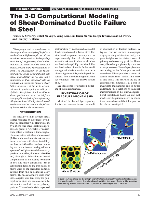 (PDF) The 3-D computational modeling of shear-dominated ductile failure in steel