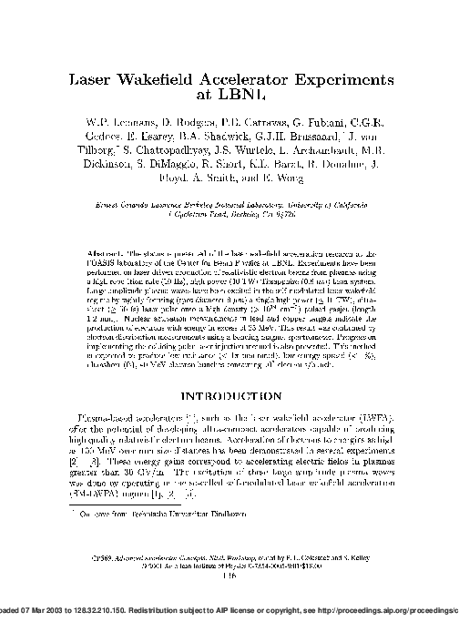(PDF) Laser wakefield accelerator experiments at LBNL